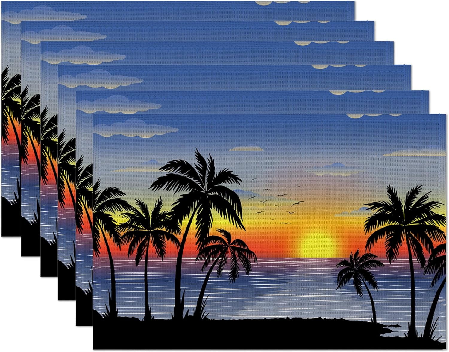 Tropical Landscape Placemats Set of 6,Palm Trees Sunset Seascape Exotic ...