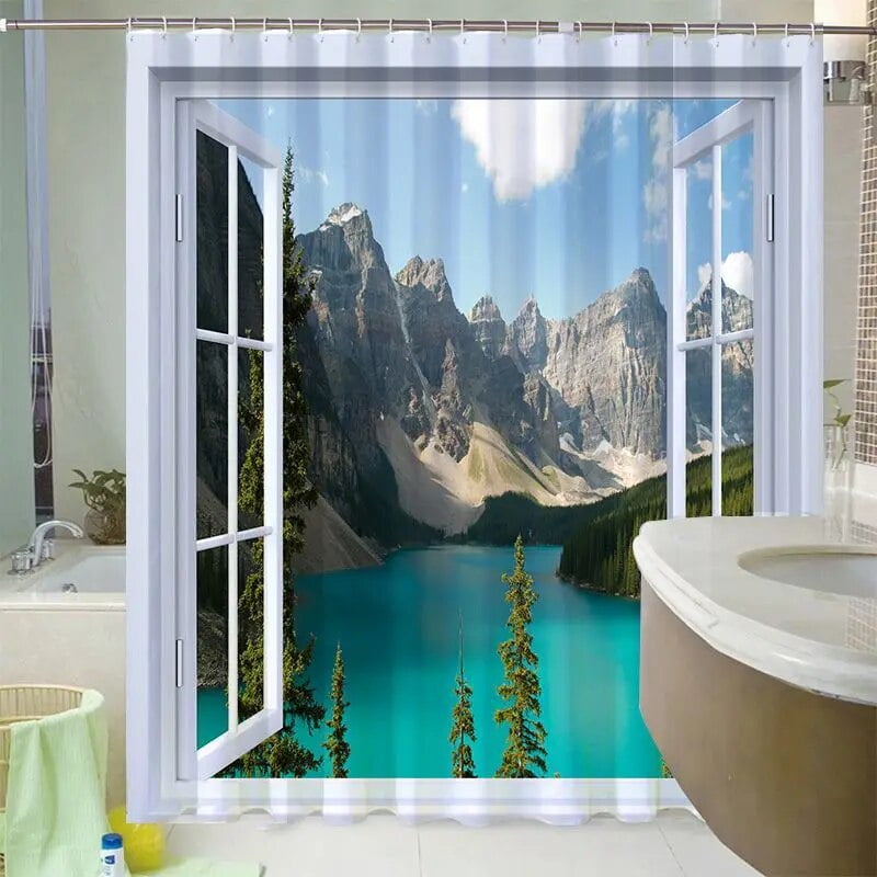 Tropical Landscape Shower Curtain 3d Open Window Ocean Beach Starshell
