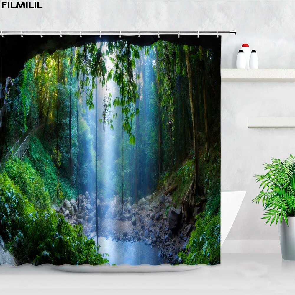 Tropical Landscape Shower Curtain 3d Open Window Ocean Beach Starshell