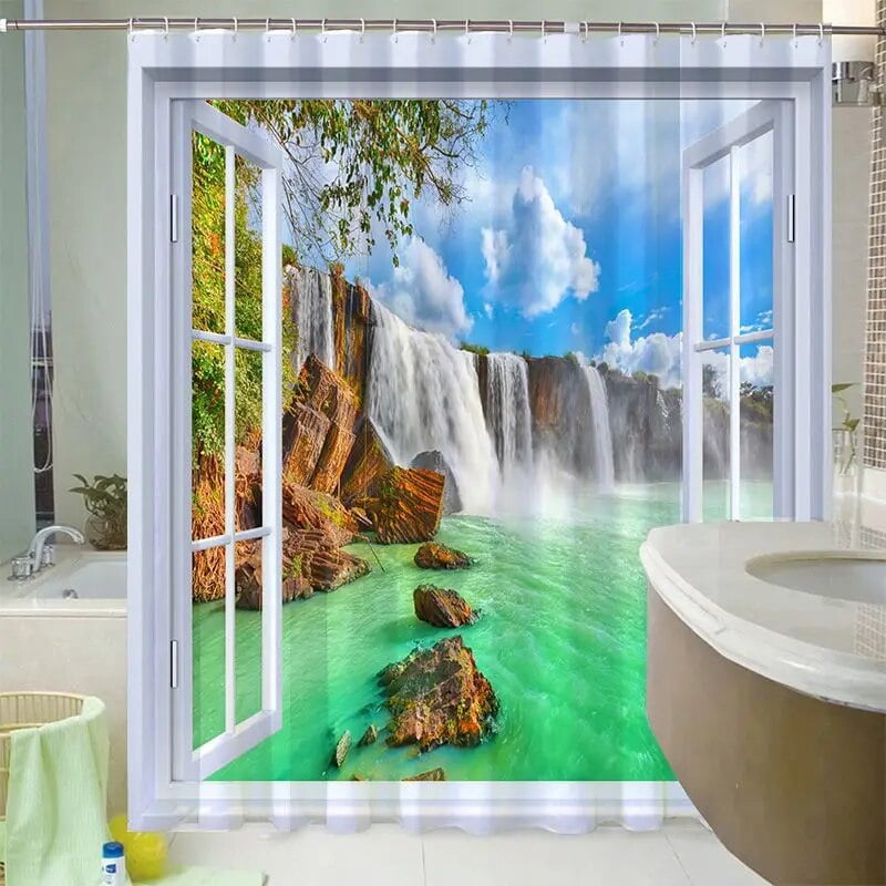 Tropical Landscape Shower Curtain 3d Open Window Ocean Beach Starshell