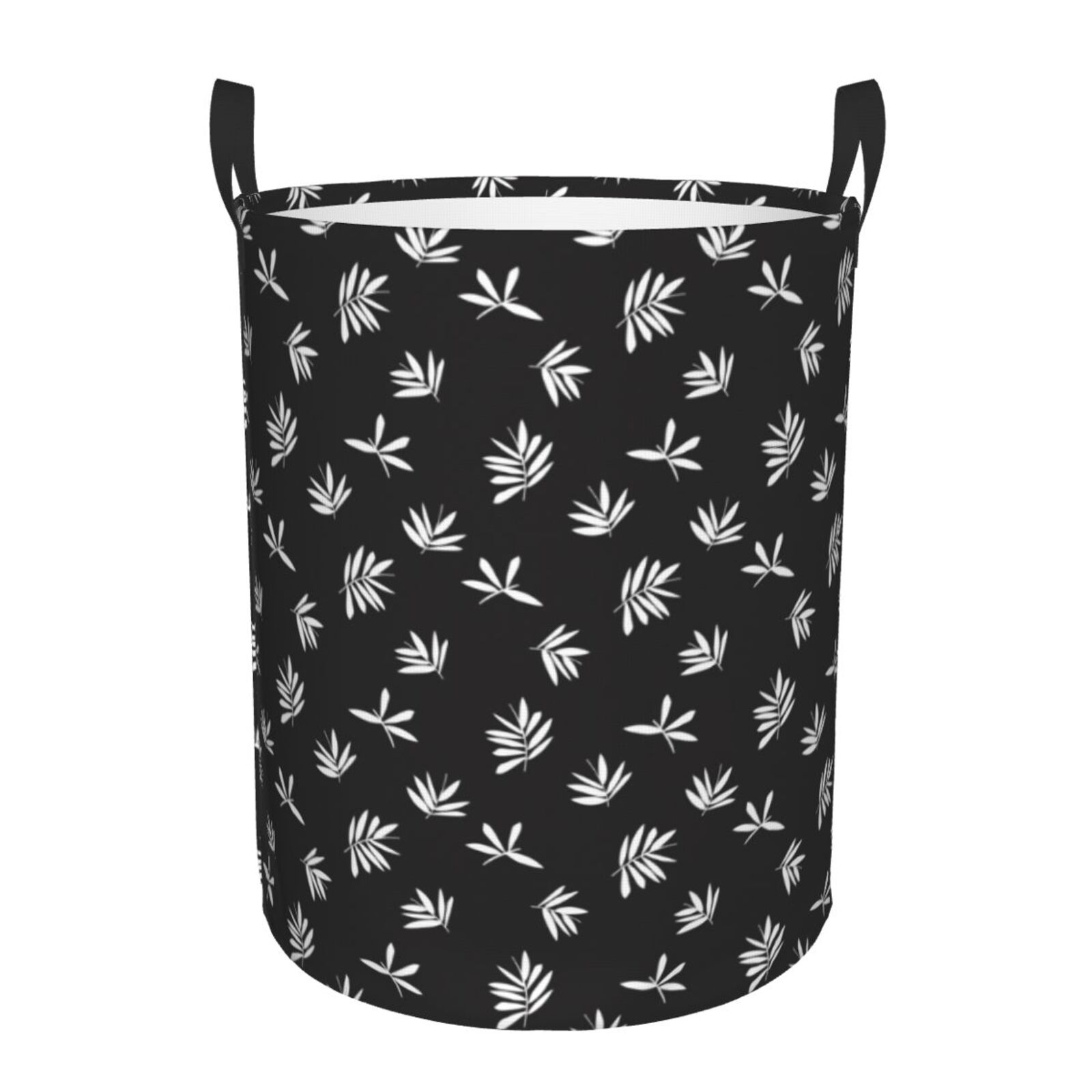 Tropical Leaf Black White Laundry Basket with Handles - Freestanding ...