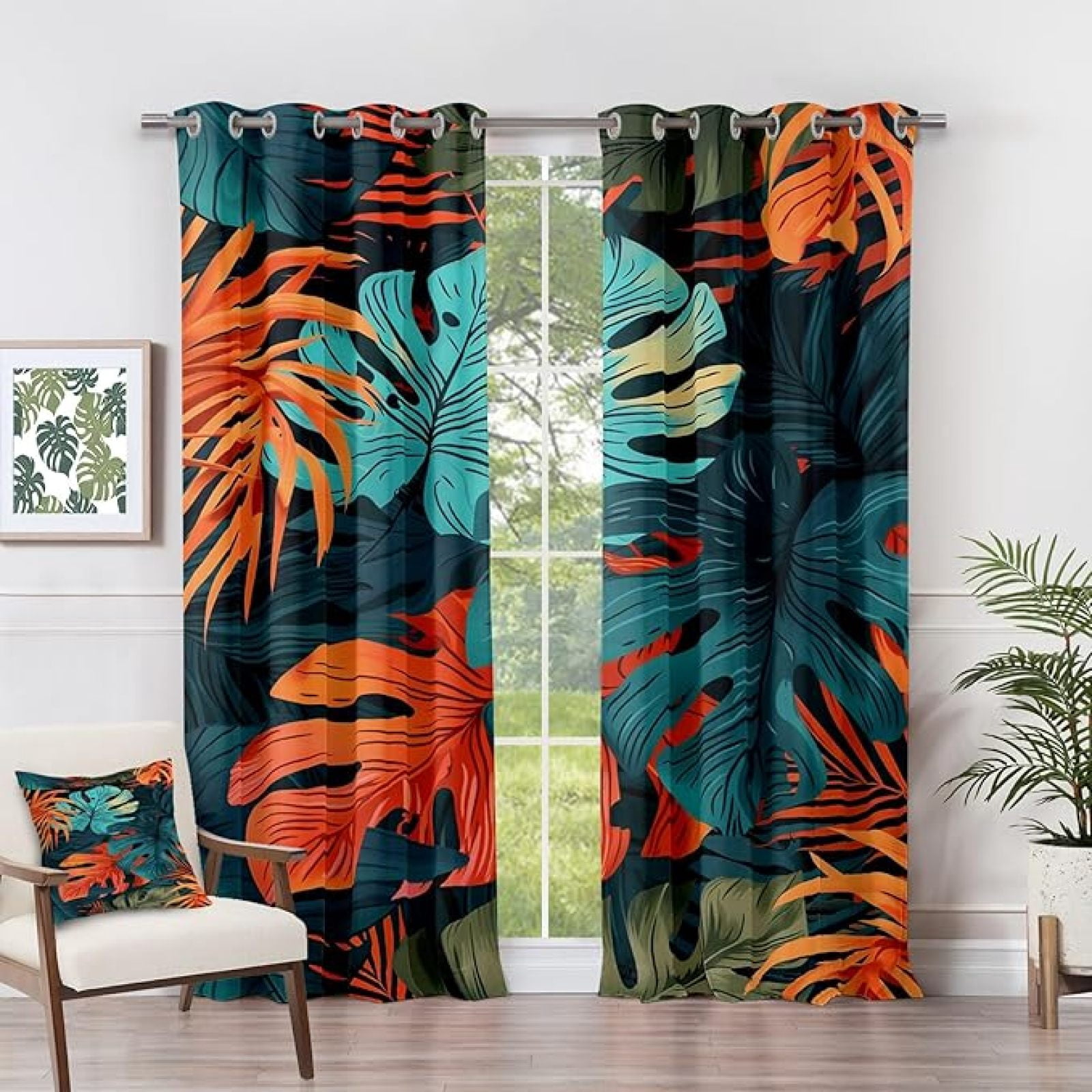 Tropical Leaf Curtains, Monstera Palm Leaves Plant Blackout Curtains ...