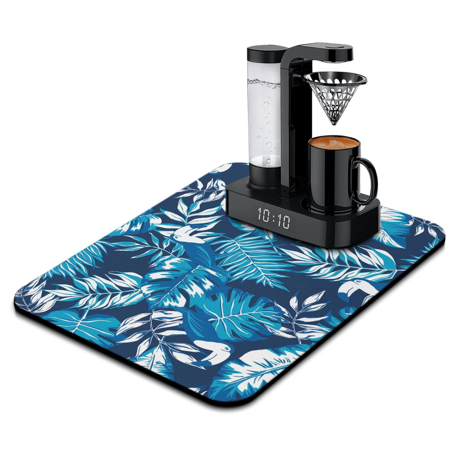 Tropical Leaf Diatom Mud Coffee Bar Mat, Absorbent Hawaiian Palm Design ...