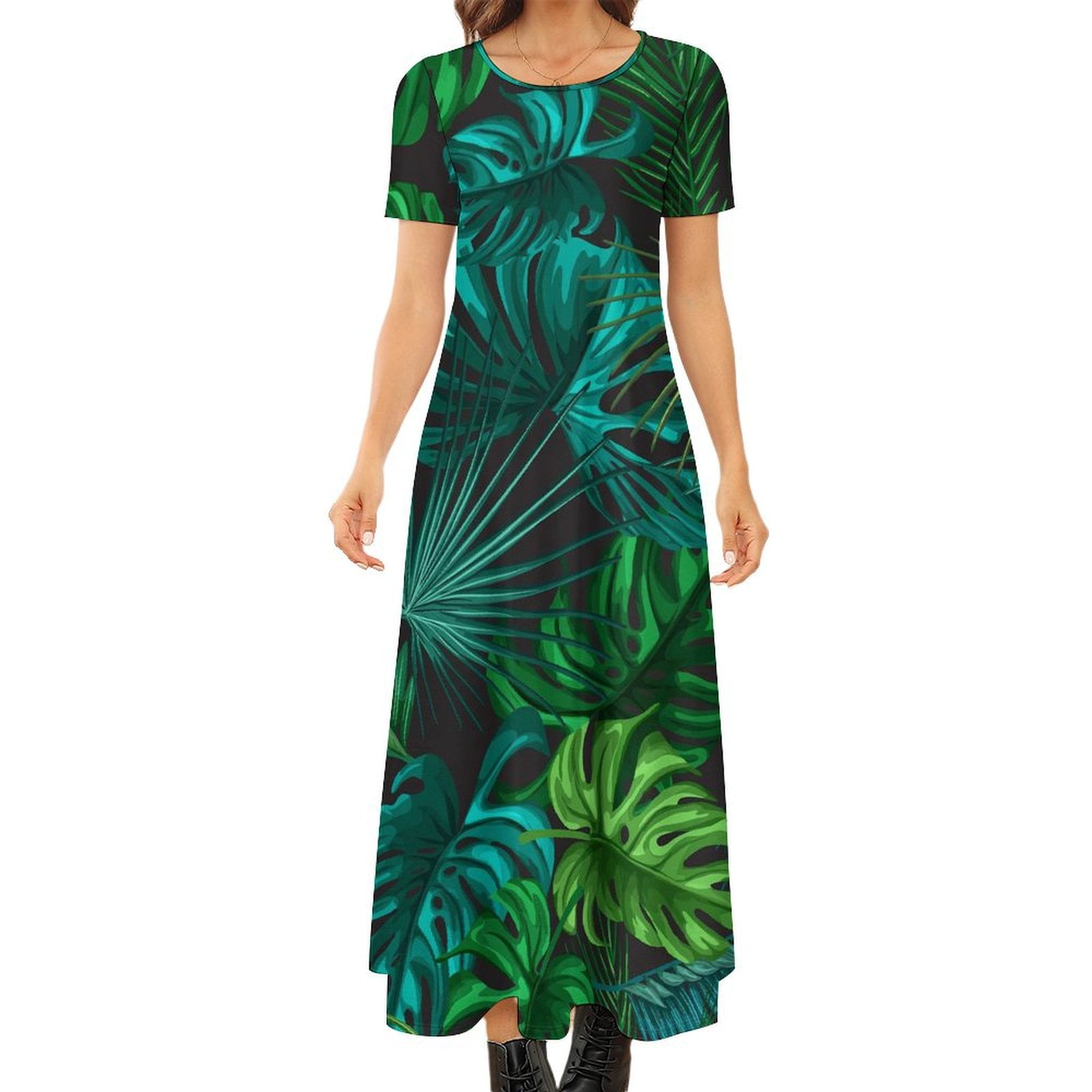 Tropical Leaf Dress Pink Floral Print Street Style Bohemia Long Dresses ...