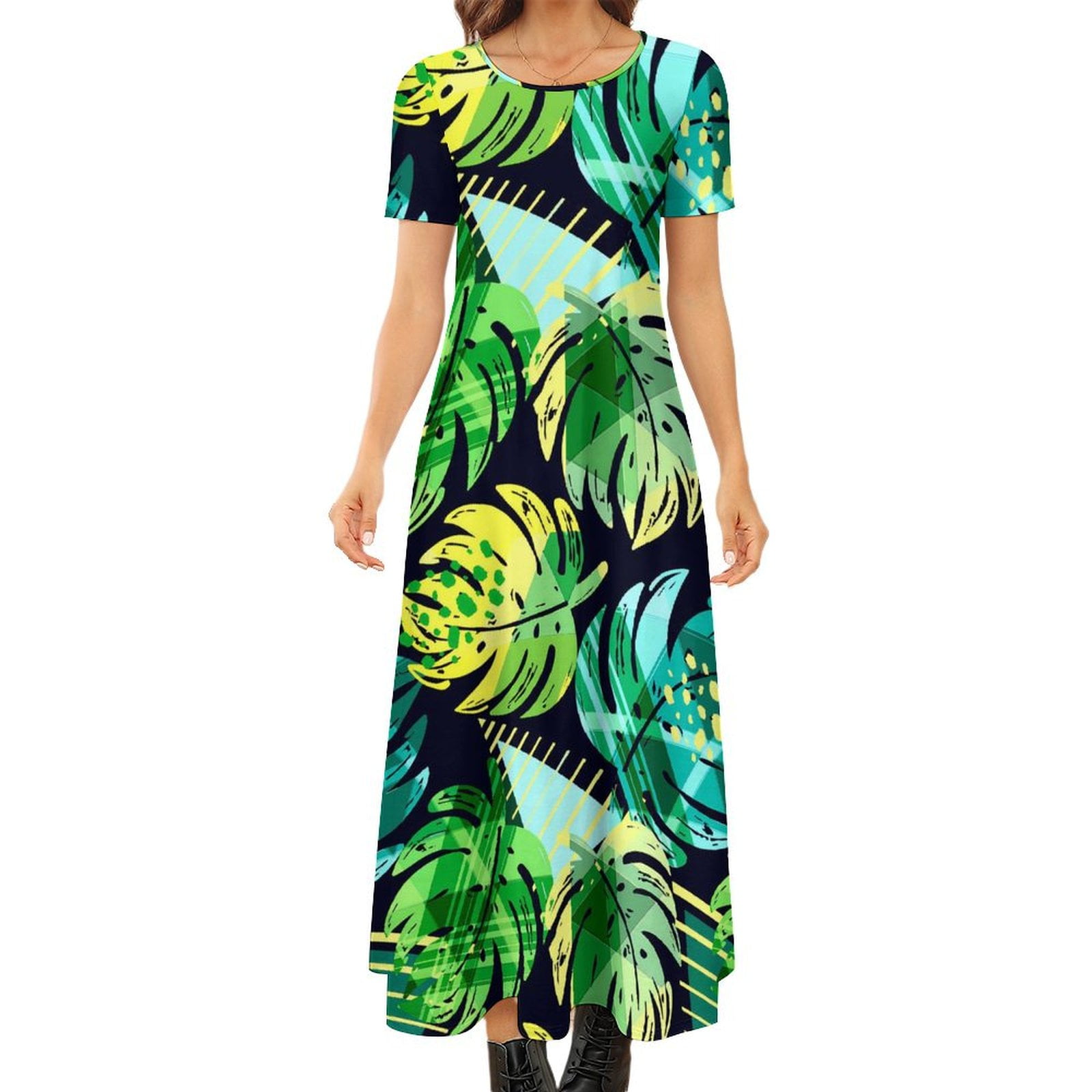 Tropical Leaf Dress Pink Floral Print Street Style Bohemia Long Dresses ...