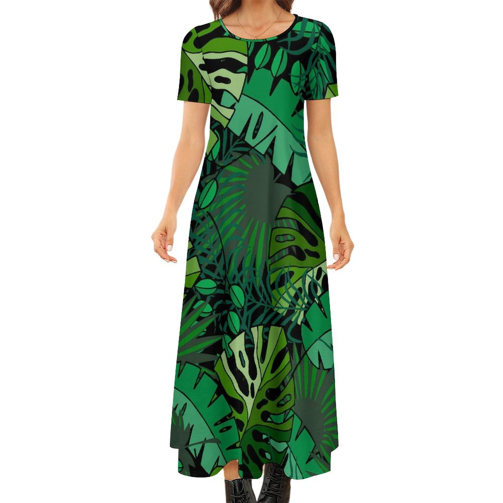 Tropical Leaf Dress Pink Floral Print Street Style Bohemia Long Dresses ...