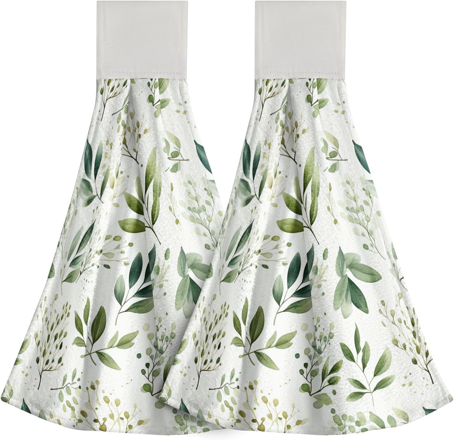 Tropical Leaf Hanging Kitchen Towel - Green Leaves Hand Tie Towels Set ...