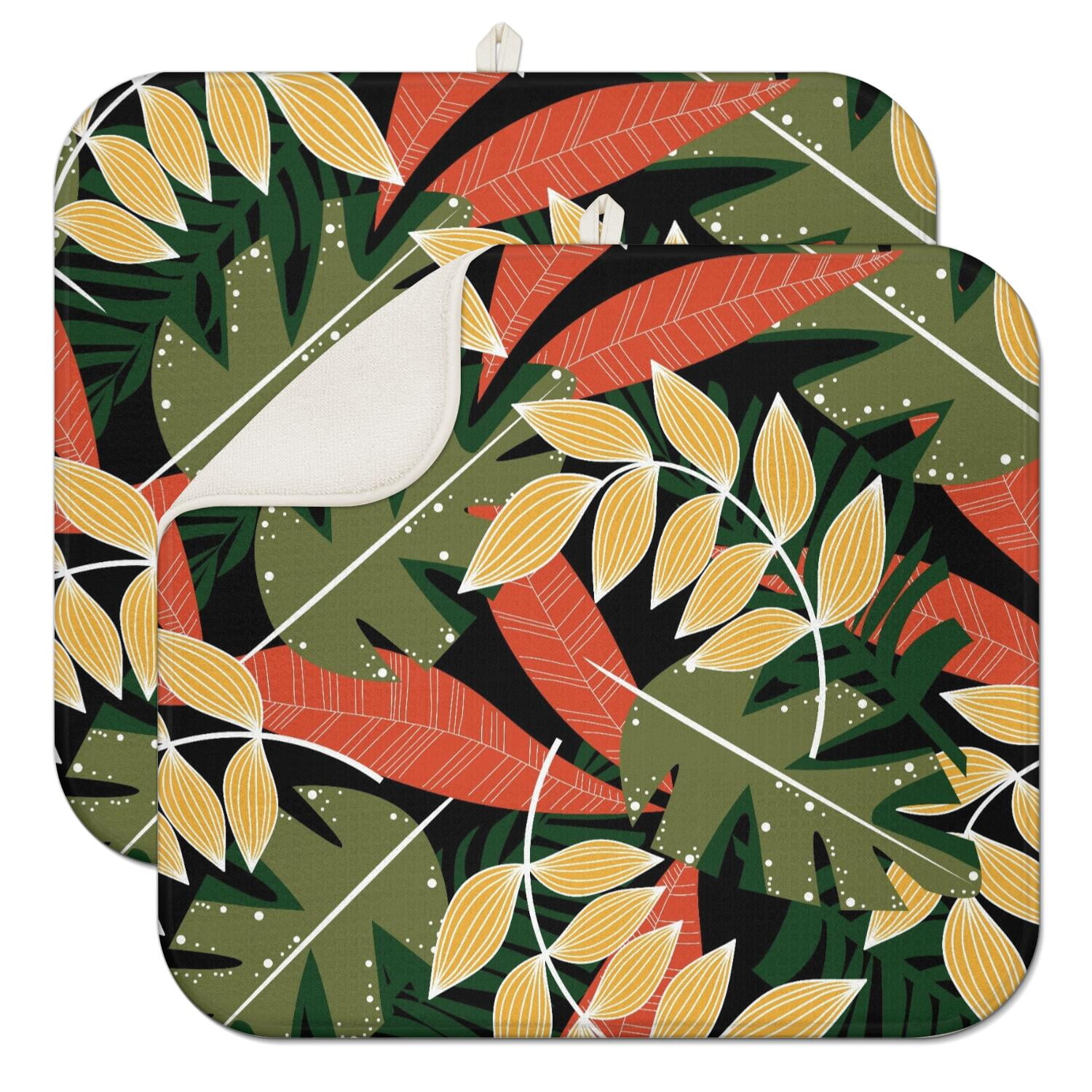 Tropical Leaf Pattern Dish Drying Mat – Hawaiian Palm Inspired Jungle ...