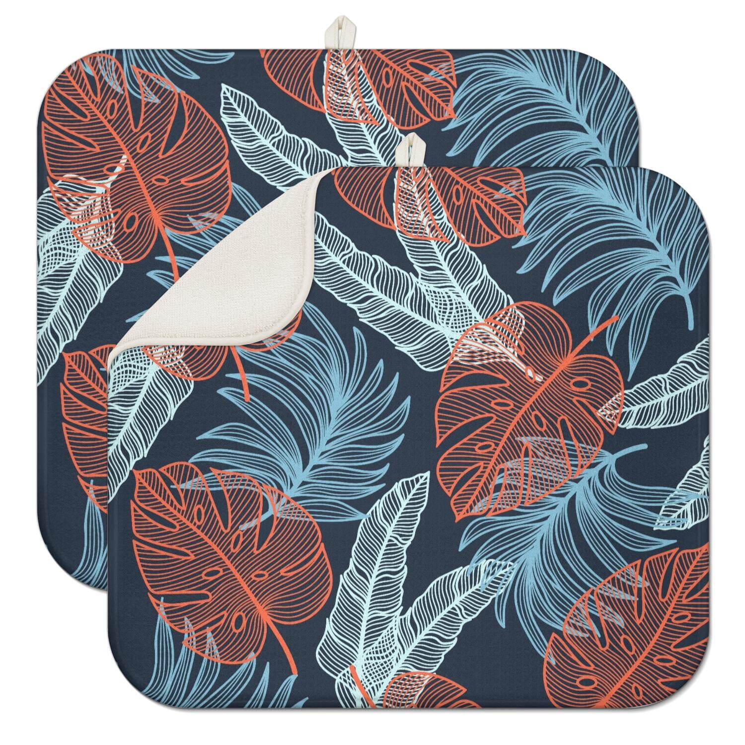 Tropical Leaf Pattern Dish Drying Mat – Hawaiian Palm Inspired Jungle ...