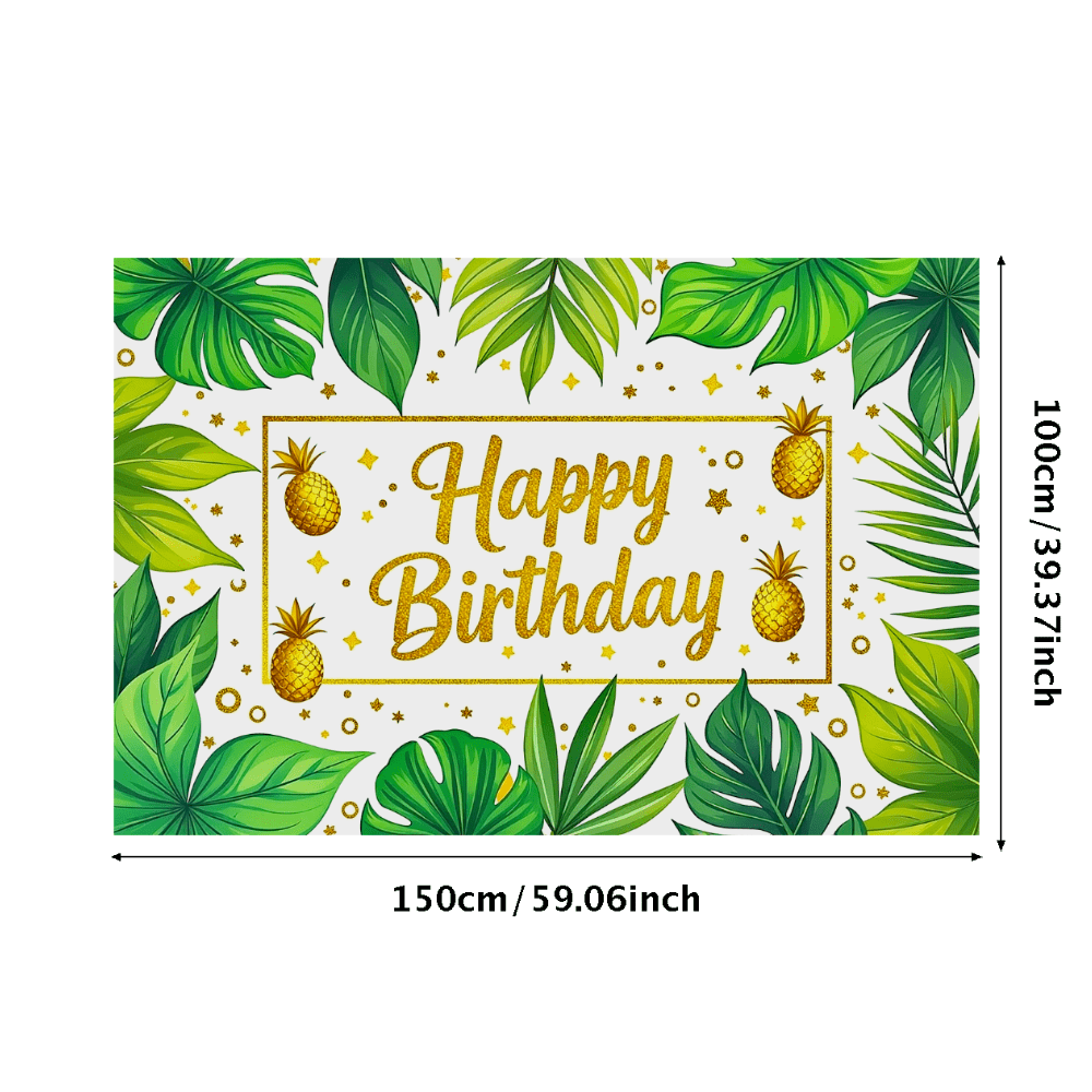 Tropical Leaf Pineapple Themed Happy Birthday Banner Background ...