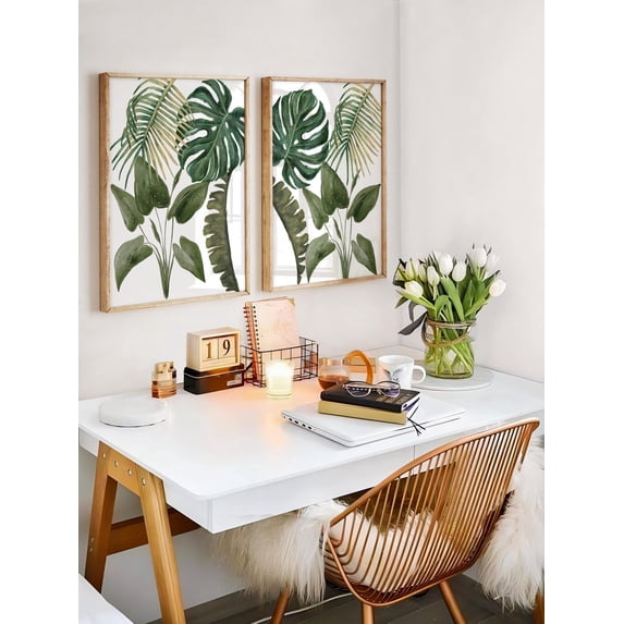Tropical Leaf Print Set Monstera & Palm Home Decor Office Wall Art Set ...