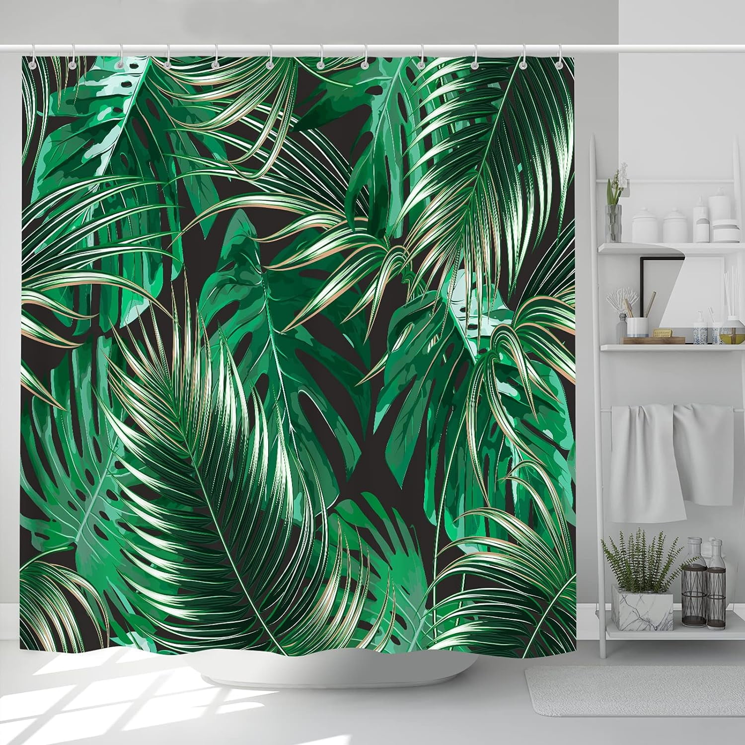Tropical Leaf Shower Curtain Summer Hawaii Rainforest Banana Leaf Wild