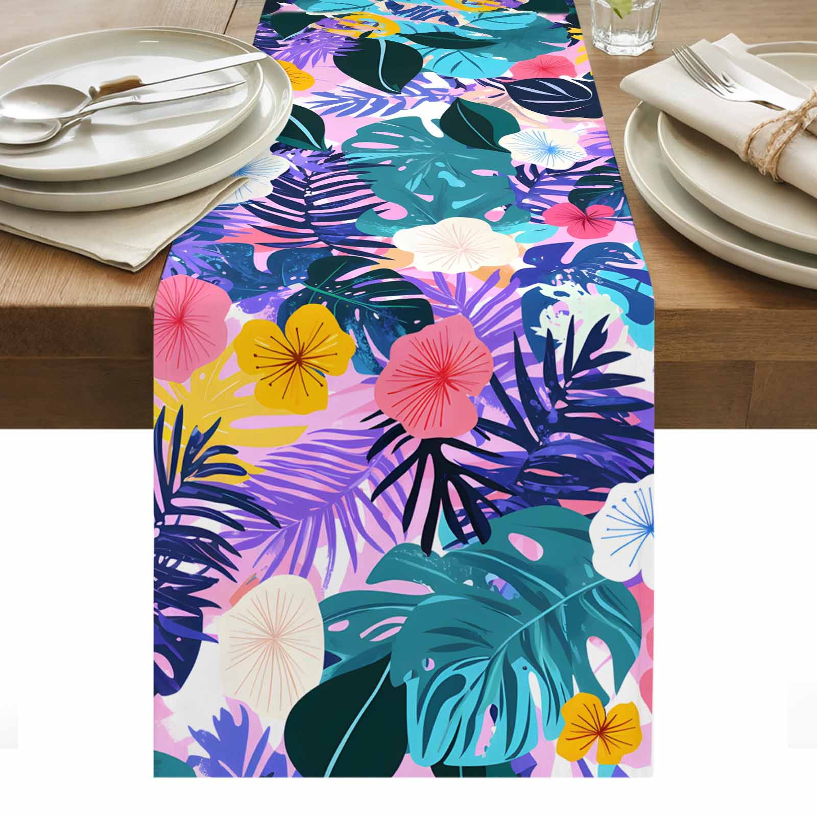 Tropical Leaf Table Runner - 108 Inch Long, Kitchen Dining Table Runner ...
