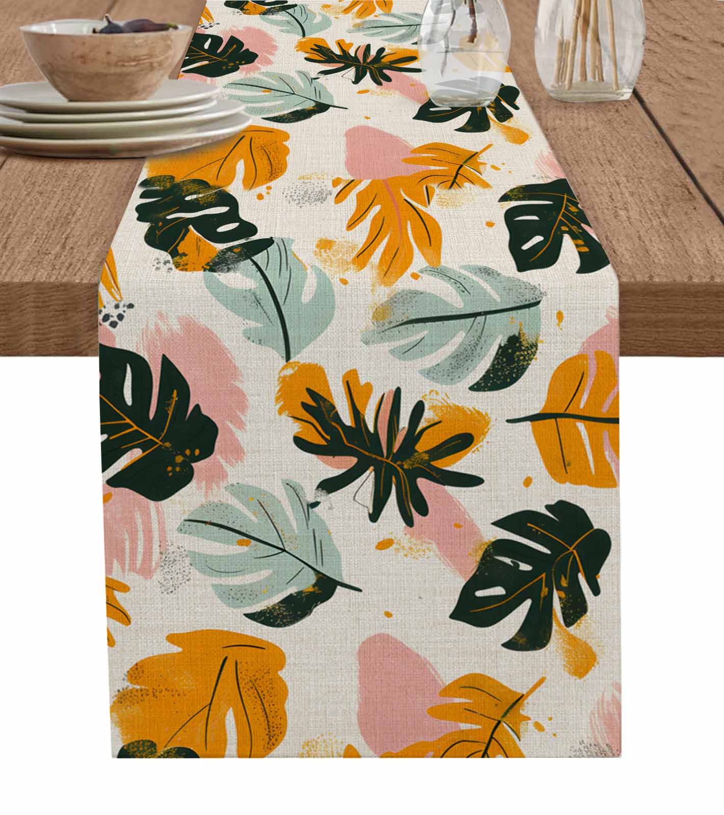 Tropical Leaf Table Runner 72 Inches, Multicolored Palm Plant Summer ...