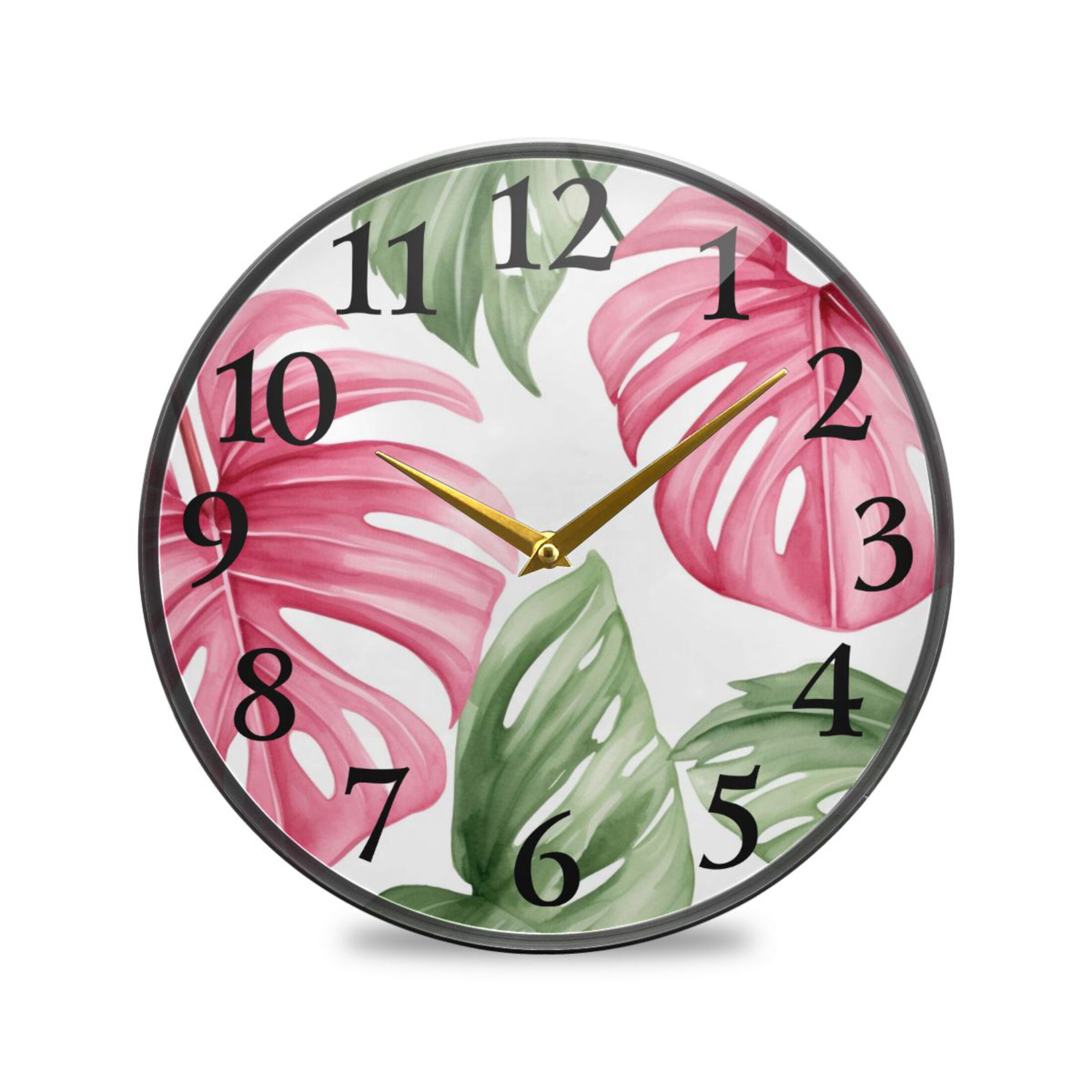 Tropical Leaf Wall Clocks Battery Operated 9.5 Inch Round Clock Acrylic ...