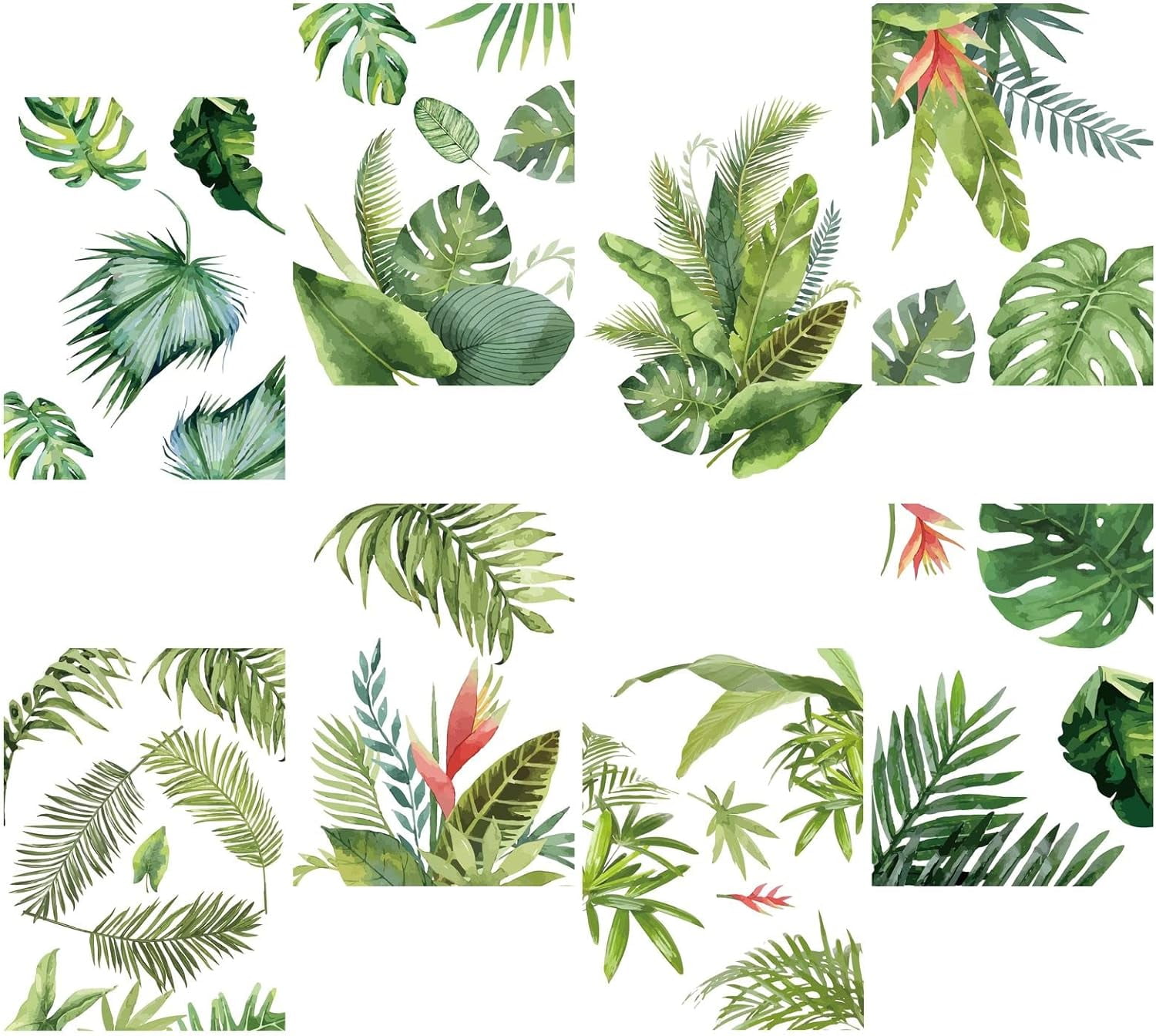 Tropical Leaf Wall Decals Tortoise Fern Leaves Window Clings Wall Decor ...