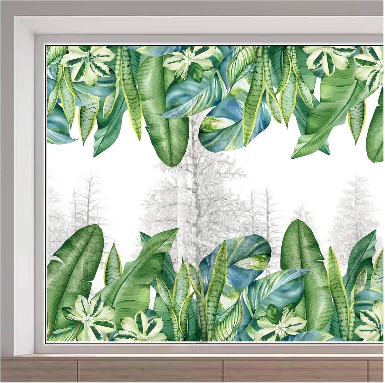 Tropical Leaf Window Decals Static Non Adhesive Green Palm Tree Plant ...