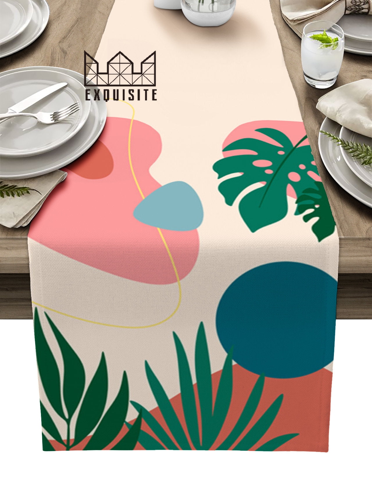 Tropical Leaves Abstract Art Mid Century Sun Table Runner Decoration ...