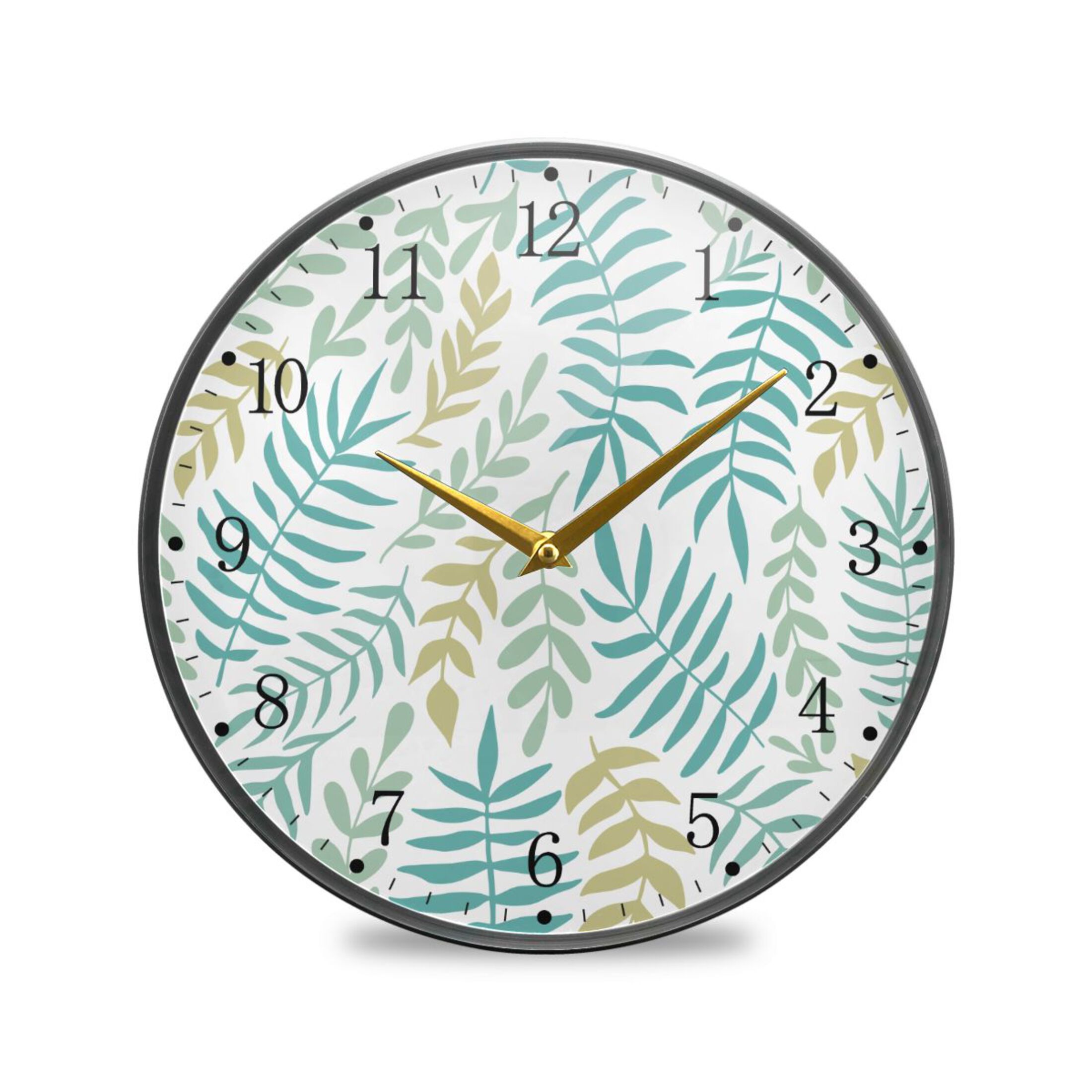 Tropical Leaves Acrylic Wall Clocks Quiet Round Clock Battery Operated ...
