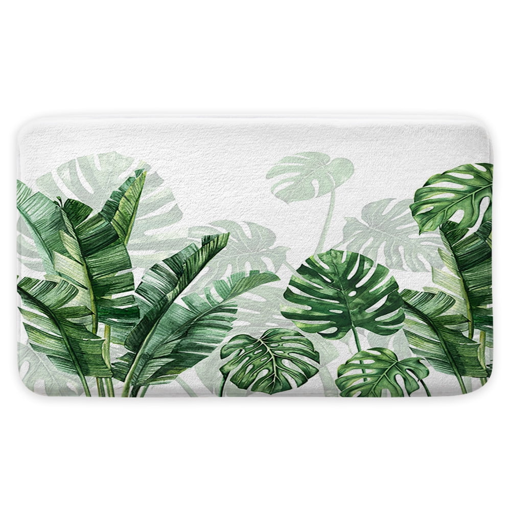 Tropical Leaves Bath Mat, Green Banana Leaf Bath Rug, Non Slip Bathroom ...