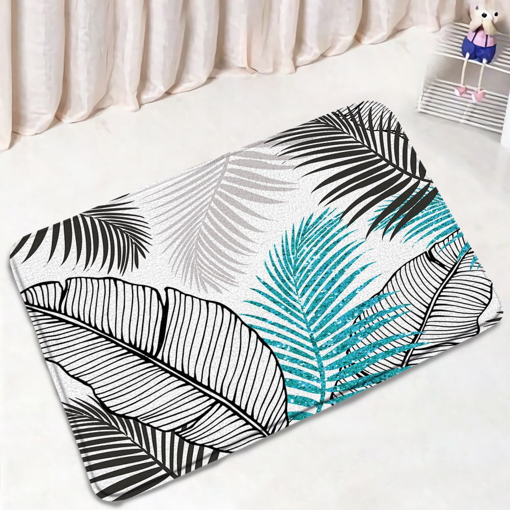 Tropical Leaves Bath Mat Set Gold White Palm Leaf Creative Art Modern ...