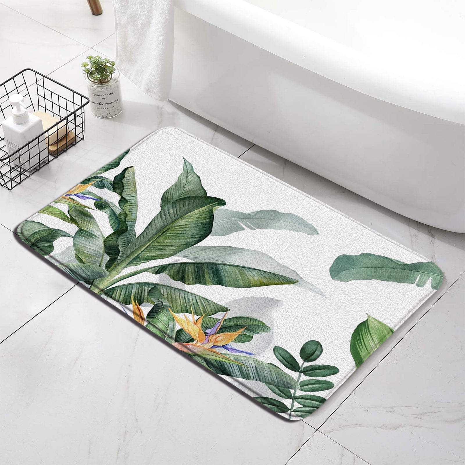 Tropical Leaves Bath Mat Set Green Palm Leaf a Plants Modern Nordic ...