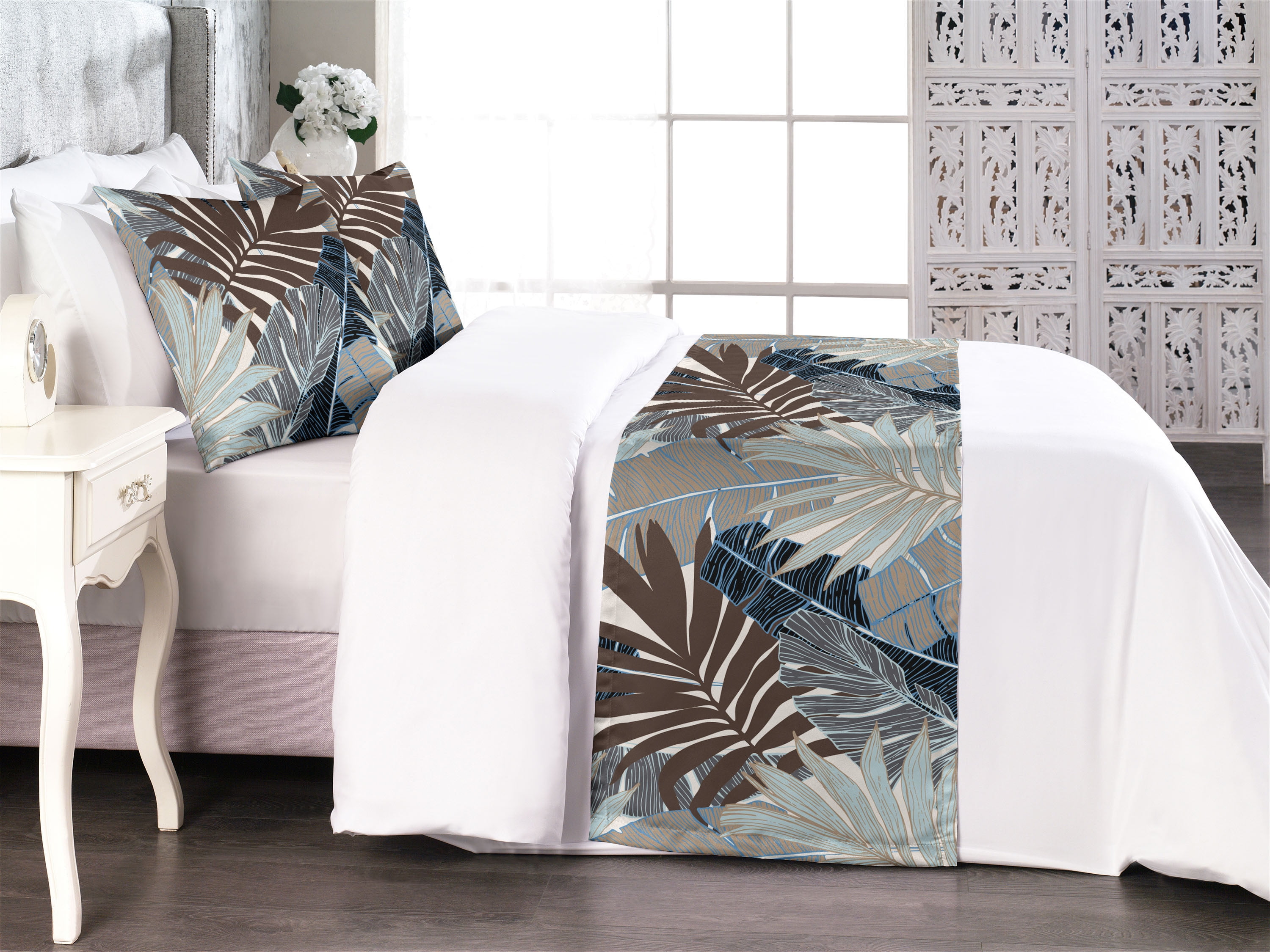 Tropical Leaves Bed Runner Set, Aloha Hawaii Vibes Leafy Pattern with ...