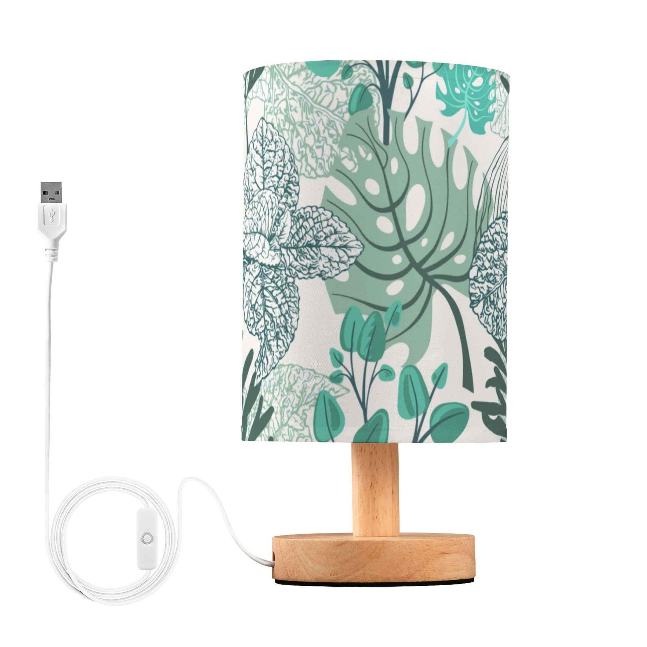 Tropical Leaves Bedside Table Lamp LED Warm Lights with USB Charging ...