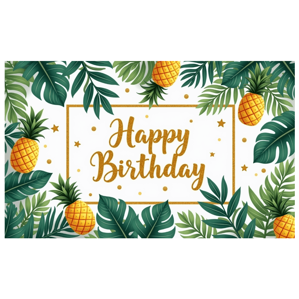 Tropical Leaves Birthday Banner Pineapple Decoration Banner for Summer ...