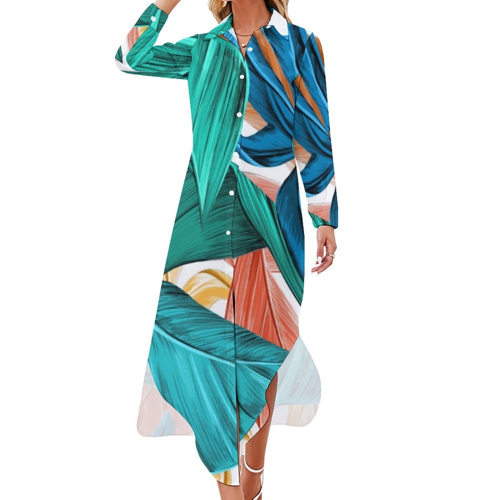 Tropical Leaves Casual Dress Hawaii Beach Modern Street Style Dresses V ...