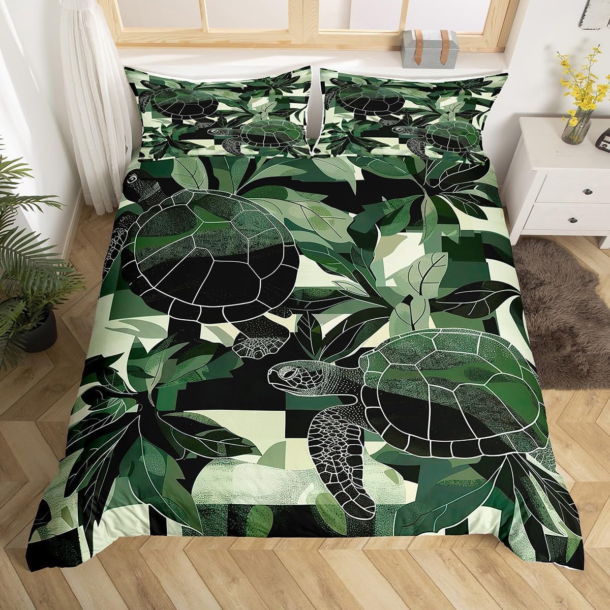 Tropical Leaves Duvet Cover Size Leaf Pattern Bedding Set for Kids ...