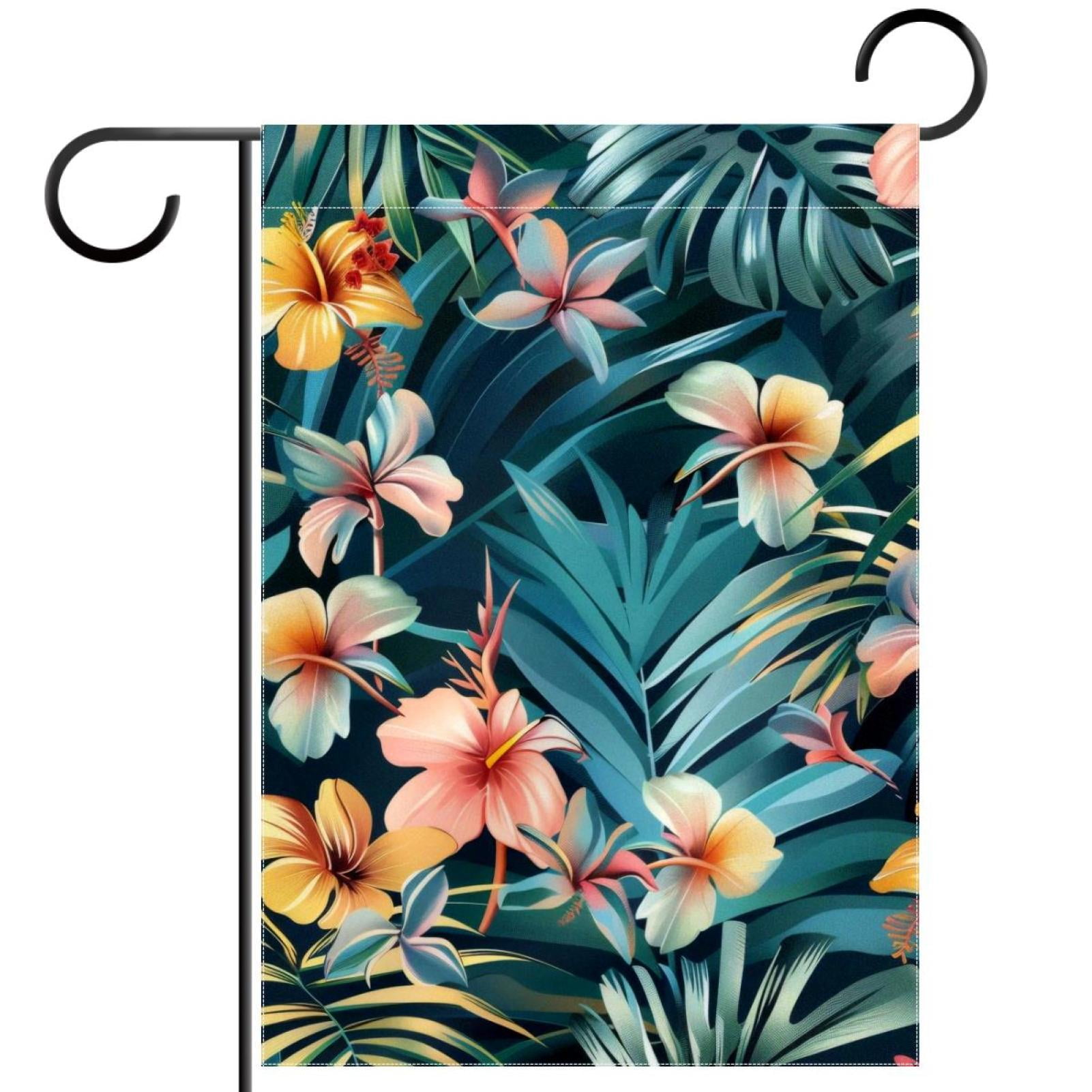 Tropical Leaves Floral Jungle Pattern Garden Flag Double Sided House ...