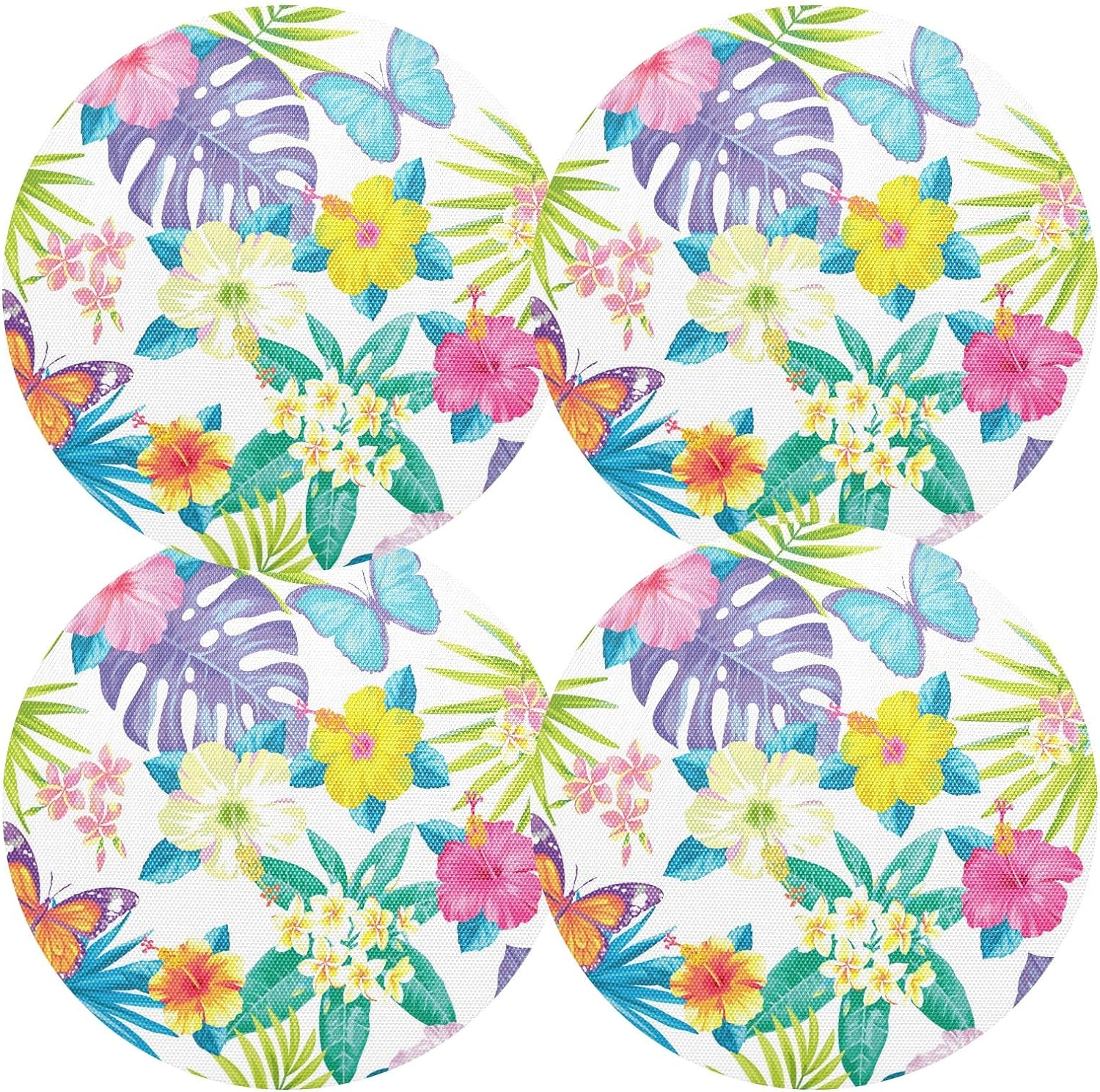Tropical Leaves Flowers Round Place Mats Set of 4, Heat Stain ...