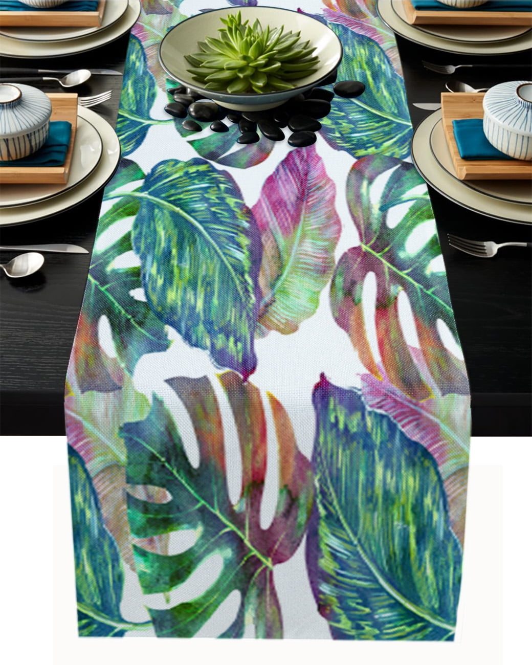 Tropical Leaves Green Palm Leaves Modern Table Runners Cloth Holidays ...