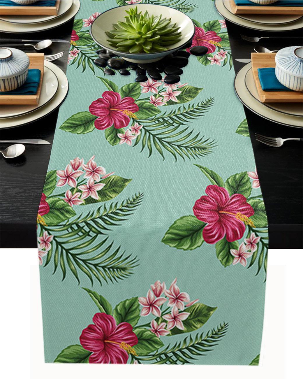 Tropical Leaves Green Table Runner Party Wedding Centerpieces for ...