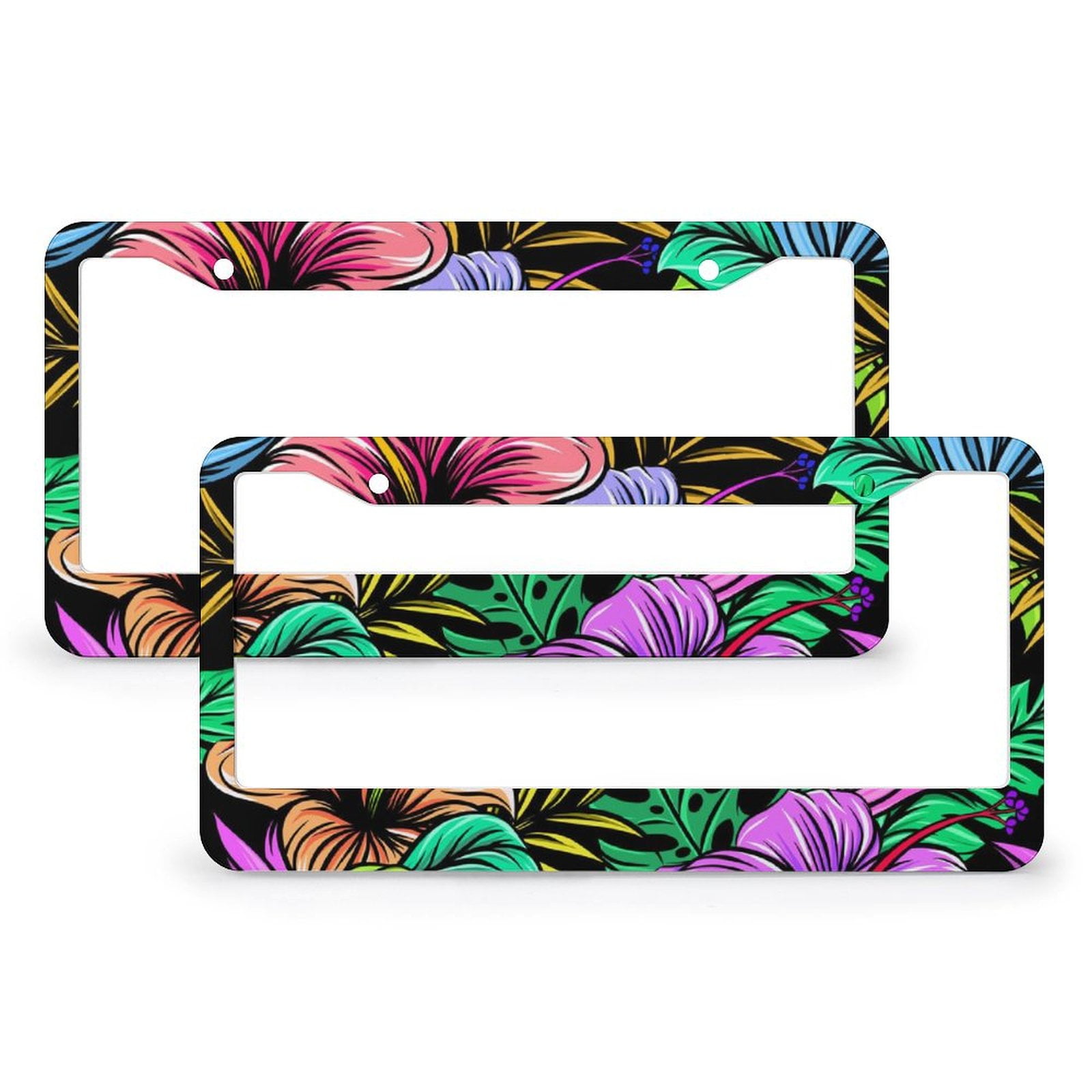 Tropical Leaves Hibiscus Flowers License Plate Frame 2 Pack Summer ...