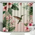 Tropical Leaves And Hummingbird Shower Curtain Set Floral Design Bathroom