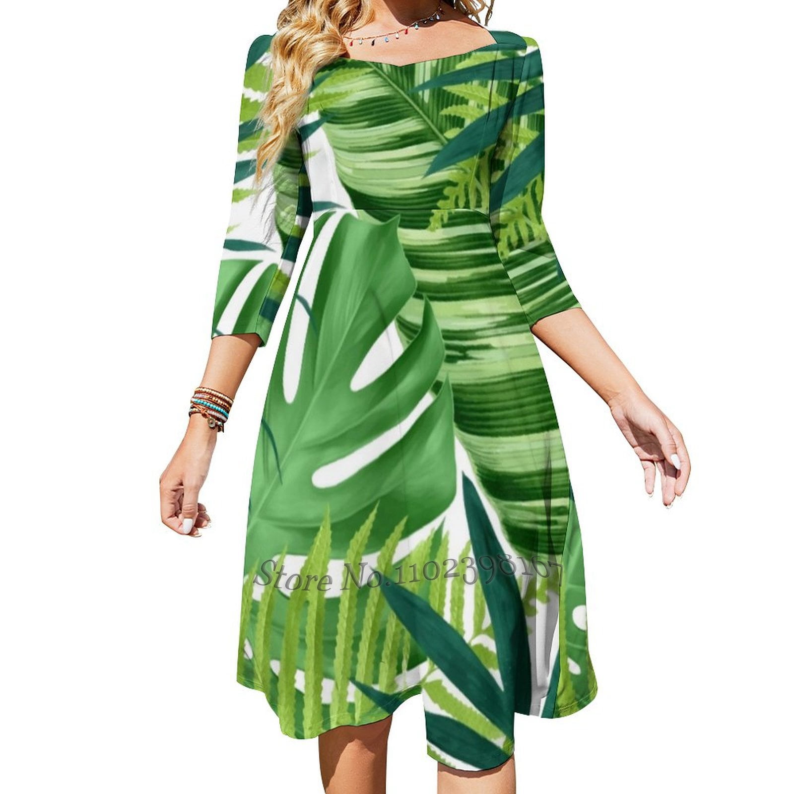 Tropical Leaves Iii Sweetheart Knot Flared Dress Fashion Design Large ...