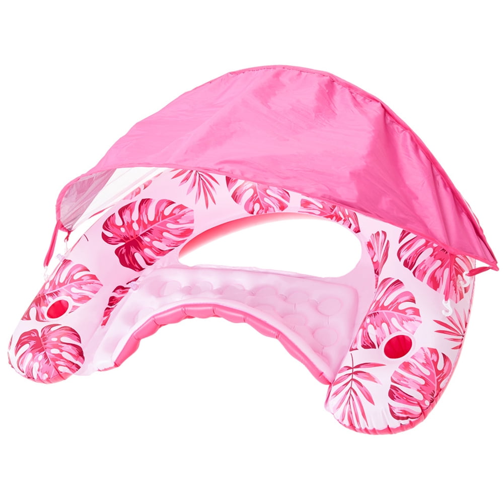 Tropical Leaves Inflatable Pool Float with Canopy Pool Lounger Pool ...