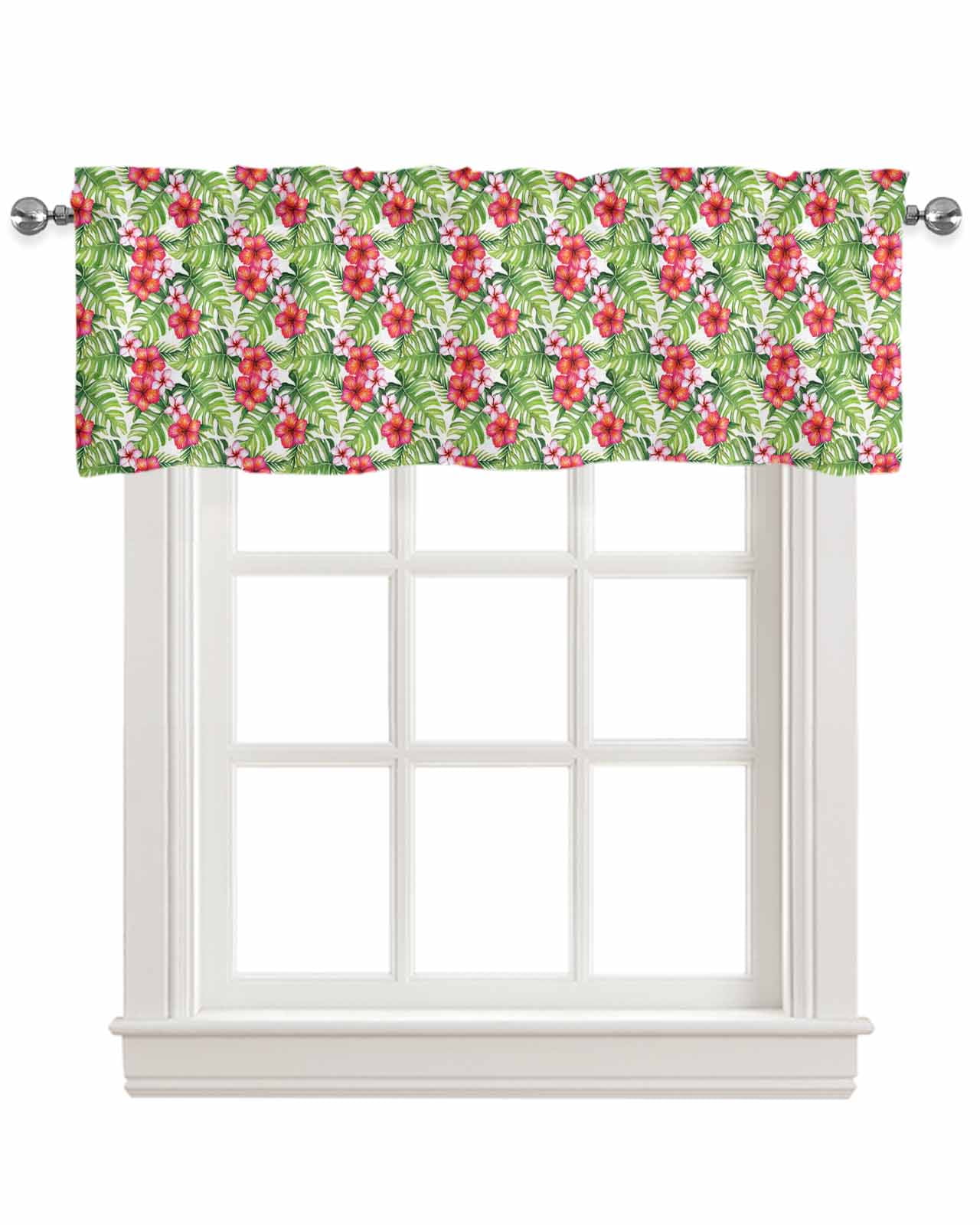 Tropical Leaves Kitchen Valances for Windows Farmhouse Linen Window ...
