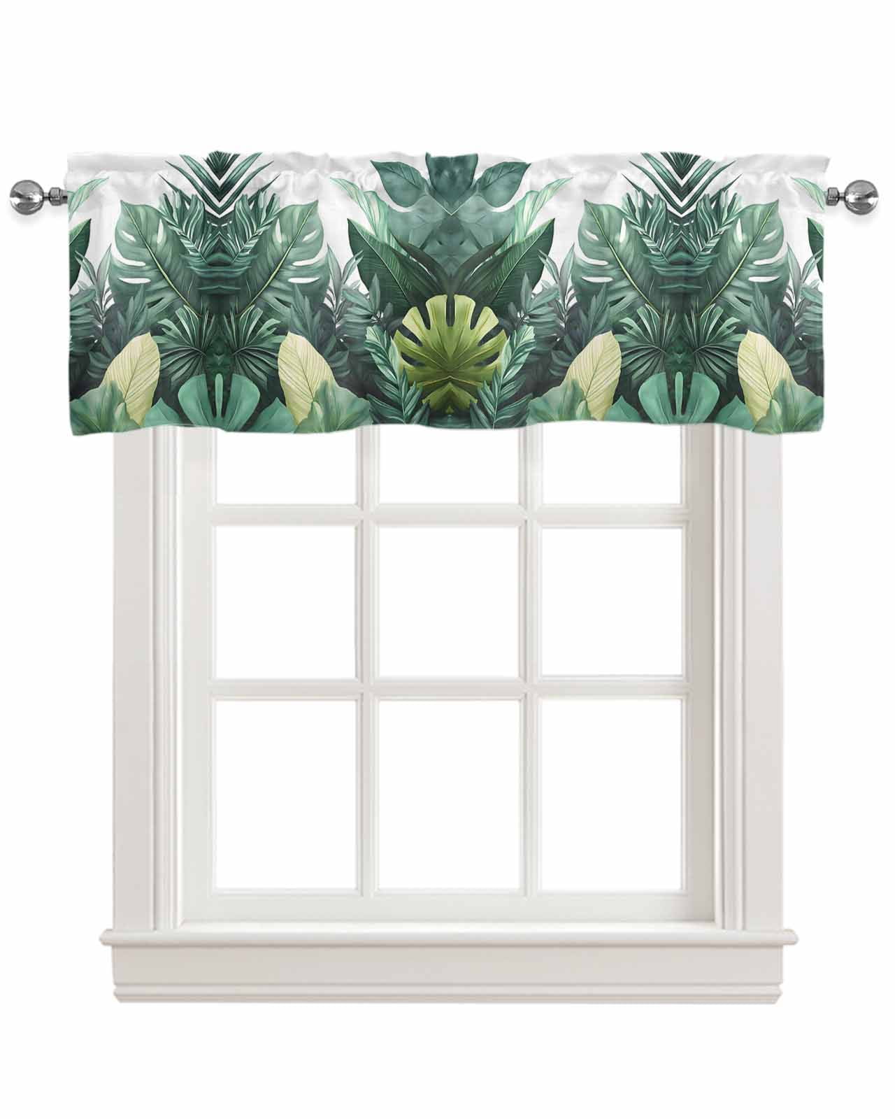 Tropical Leaves Kitchen Valances for Windows Farmhouse Linen Window ...