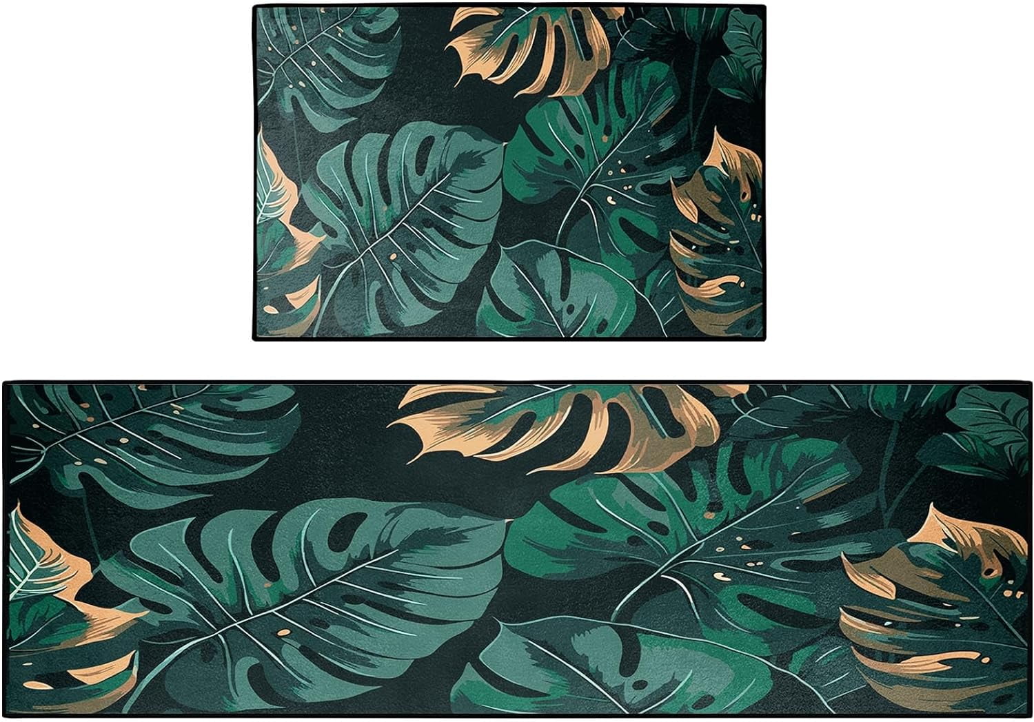 Tropical Leaves Monstera Kitchen Rugs and Mats Non Skid Washable Set of ...