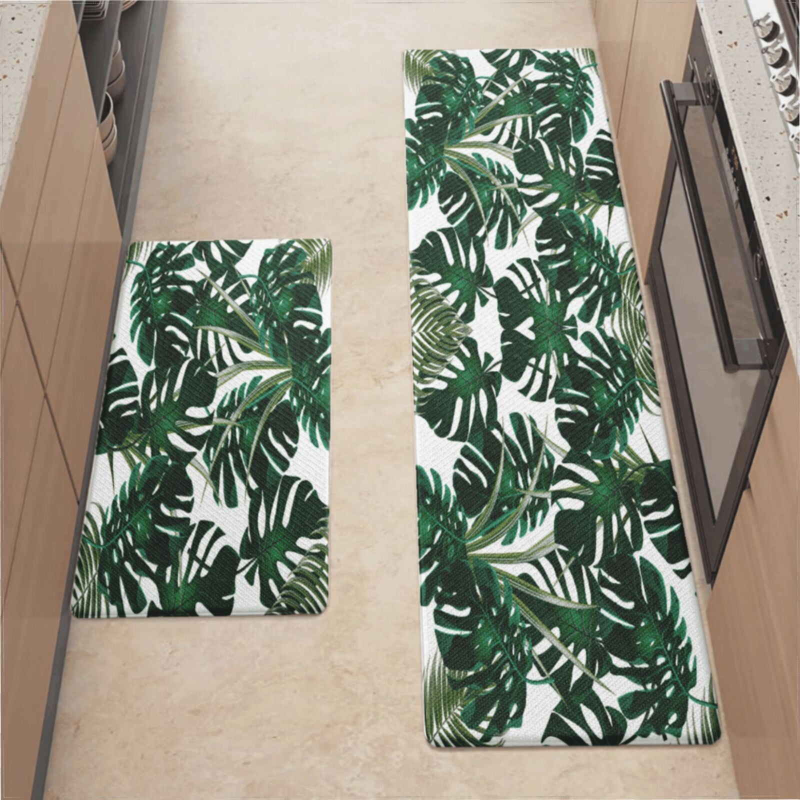 Tropical Leaves Palm Tree Green Plant Pvc Kitchen Mat Runner 1 Pieces ...