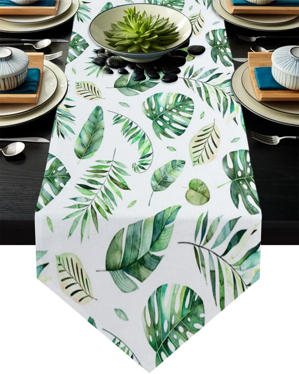 Tropical Leaves Palm Tree Green Plant Table Runner Home r Tablecloth ...