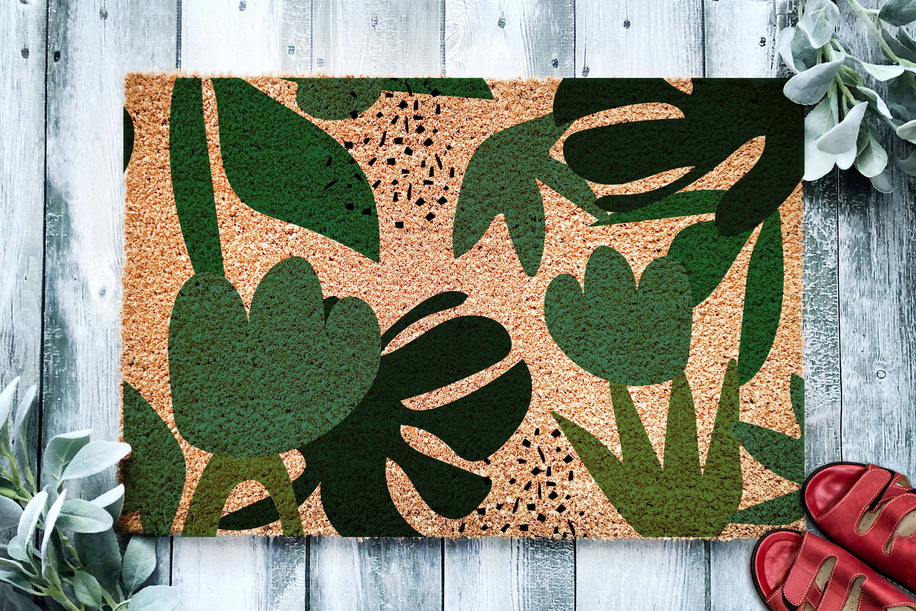 Tropical Leaves Pattern Door Mat | Monstera Houseplant Leaf Doormat ...