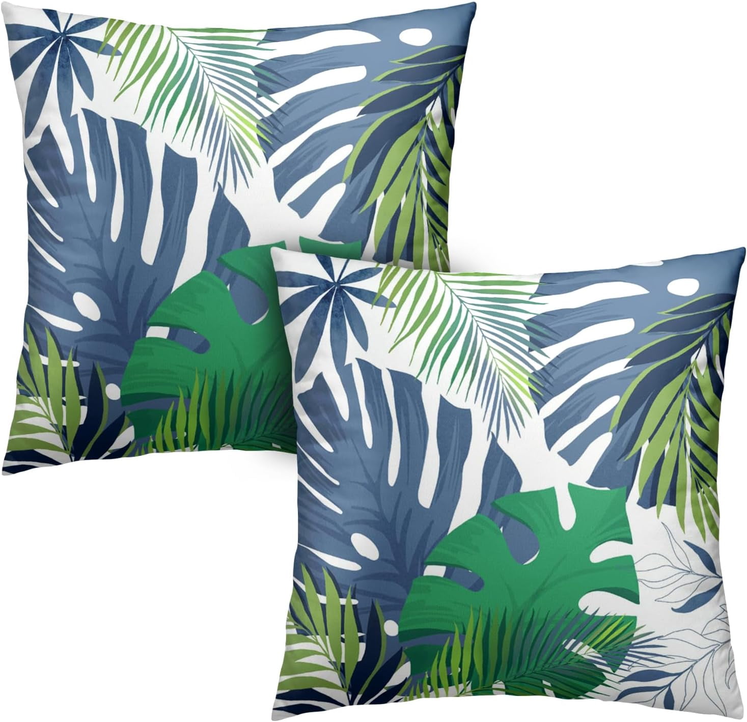 Tropical Leaves Pillow Covers 18x18 Set of 2 Summer Blue Green Palm ...