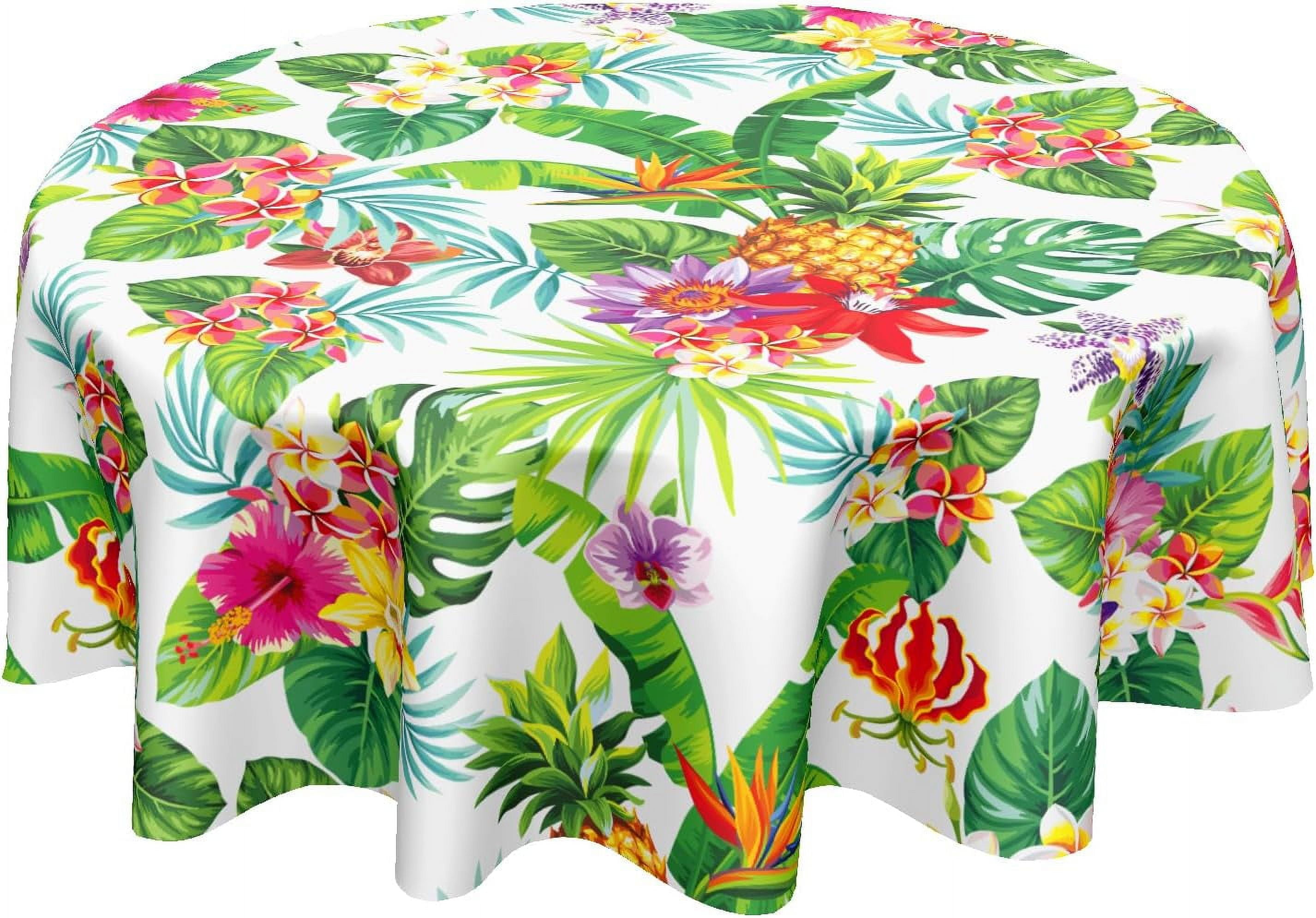 Tropical Leaves Round Tablecloth 60 Inch Summer Palm Leaf Floral ...