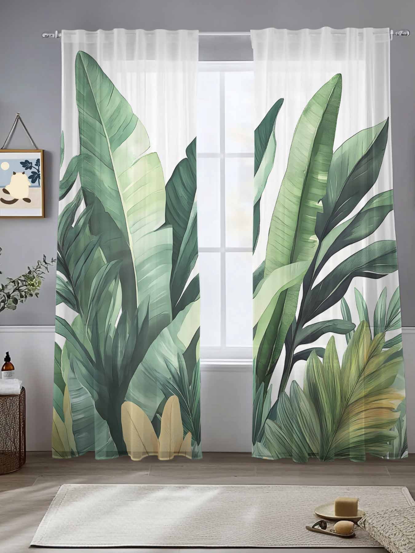 Tropical Leaves Sheer Curtains for Living Room Bedroom Farmhouse Summer ...