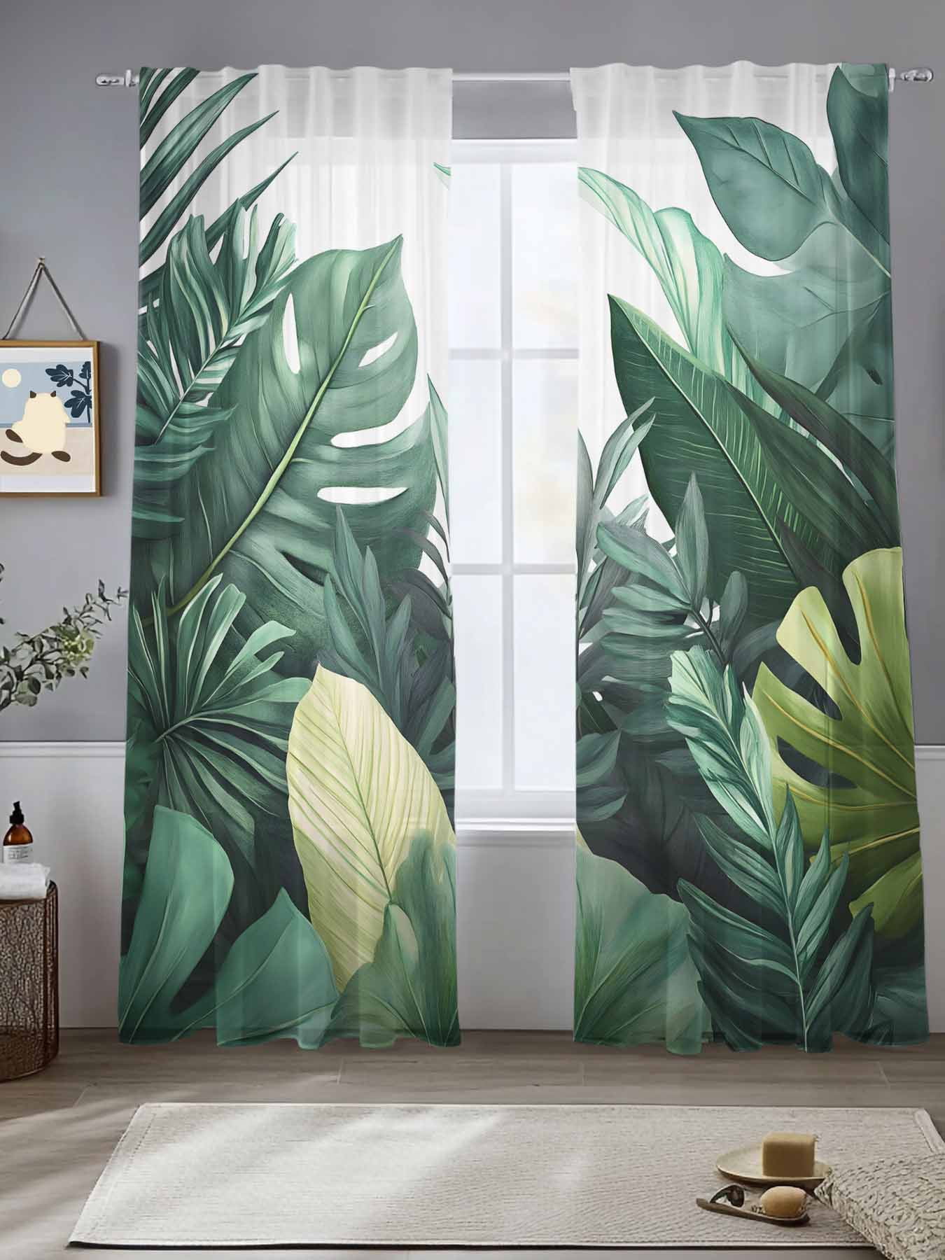Tropical Leaves Sheer Curtains for Living Room Bedroom Watercolor ...
