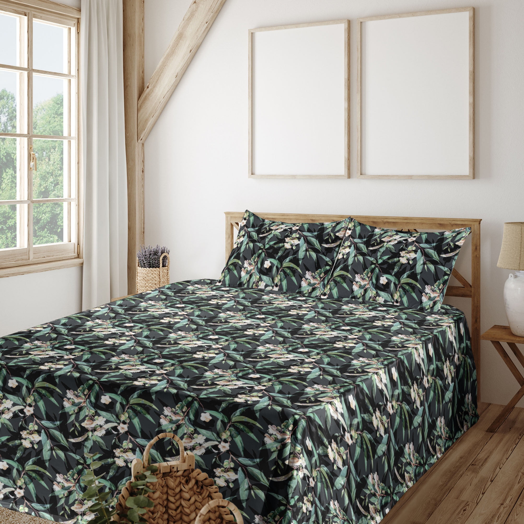 Tropical Leaves Sheet Set, Dreamy Woods Feels Leafy Twigs with Durian ...